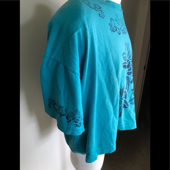 Somerset | Tops | Vintage Turquoise Floral Stenciled Crop Top | Poshmark